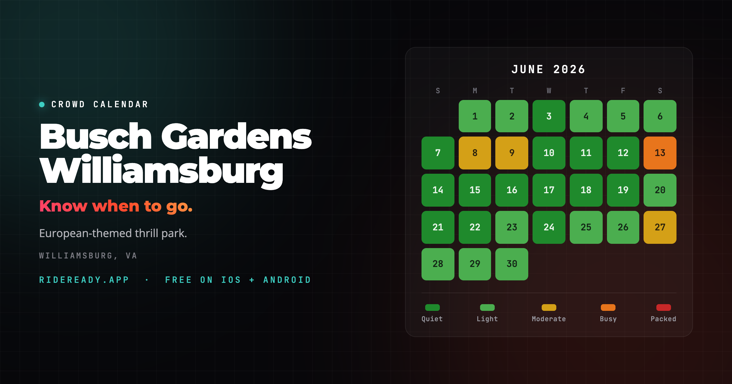 Busch Gardens Williamsburg Crowd Calendar 2026